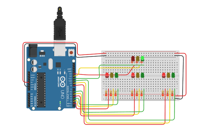 Circuit Design Semáforos De 4 Tinkercad