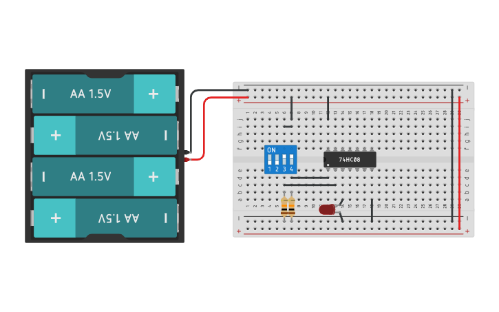 Circuit design Noah Doolan 74HC08 Silicon Chip | Tinkercad