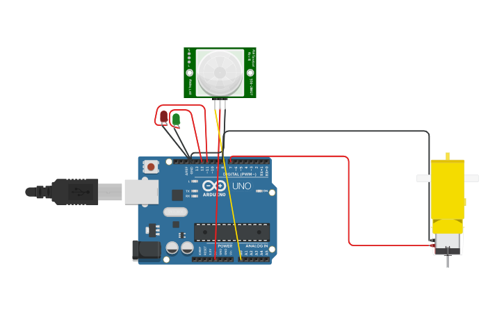 Circuit design automatic door with sensor - Tinkercad