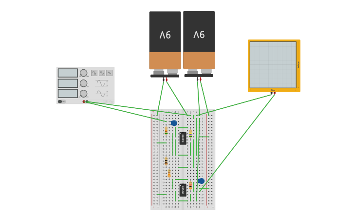 Circuit design HPF-LPF - Tinkercad