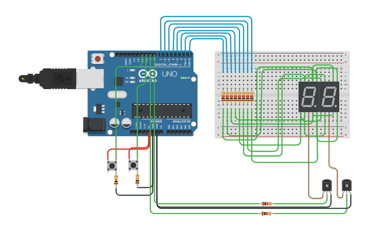 Circuit design Seven segment UP-DOWN Counter - Tinkercad