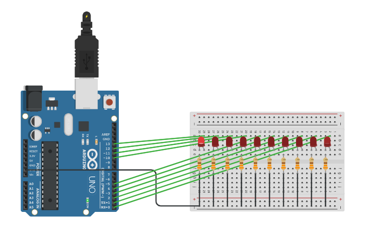 Circuit design Secuencia de Leds 2 - Tinkercad