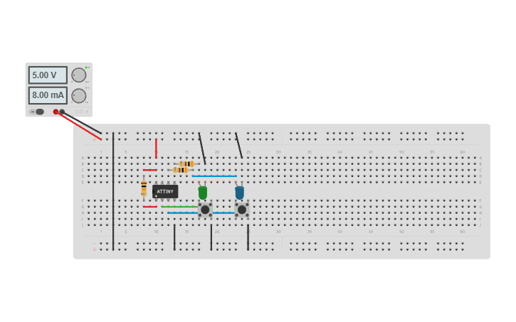 Circuit design Two Buttons_Two LEDs - Tinkercad