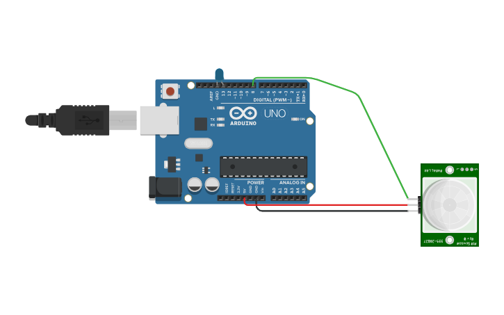 Circuit design Motion Indicator - Tinkercad