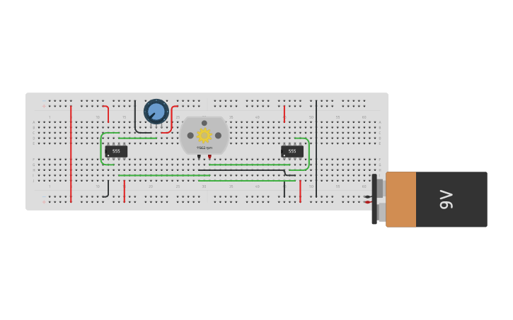 Circuit design h-bridge motor driving using timer 555 - Tinkercad