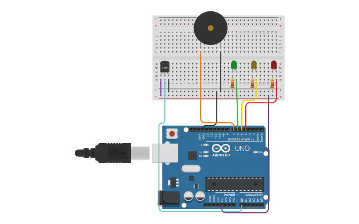 Circuit design toplo ladno - Tinkercad