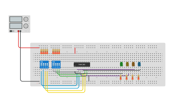 Circuit Design Sumador 4 Bit 74283 Tinkercad