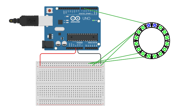 Circuit design Inseguimento luce con NeoPixel Ring | Tinkercad