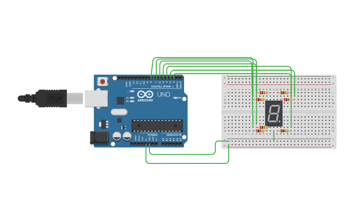 Circuit design esempio di utilizzo display a sette segmenti | Tinkercad