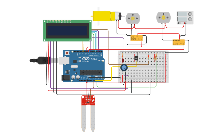 Circuit design Sistema de riego automático - Tinkercad