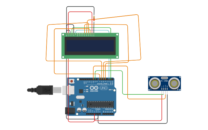 Circuit design Ultrasonic sensor - Tinkercad