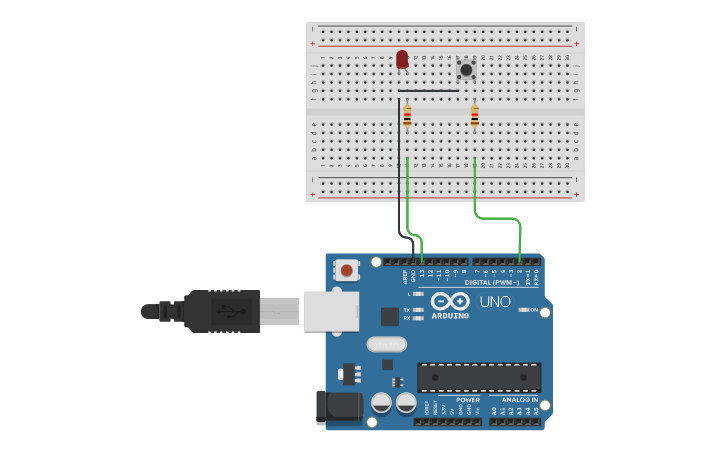 Circuit design LED using Push button - Tinkercad