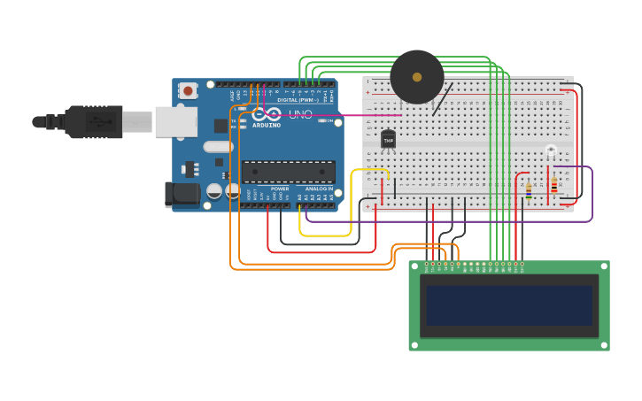 Circuit design Temp and Light Sensor | Tinkercad