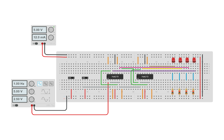 Circuit design Asynchronous Down counter - Tinkercad