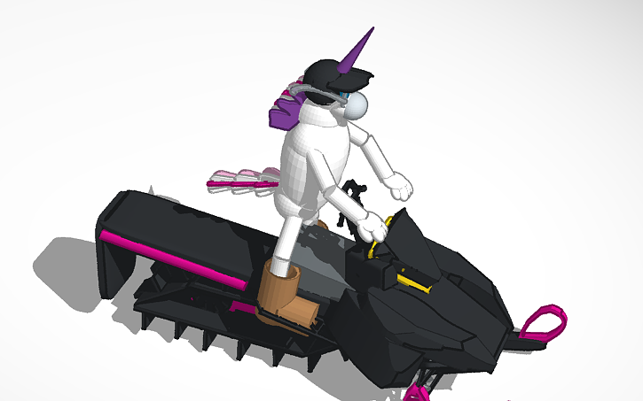 3D design awesome unicorn on snowmobile - Tinkercad