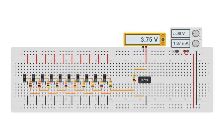 Circuit design 8 Bit Op amp Summing Amplifier - Tinkercad