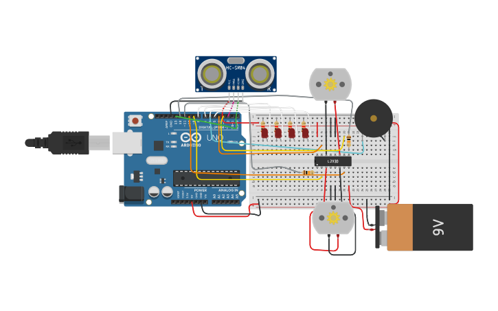 Circuit design fj_EXPERIENCIA No 5 Diseño evasor de obstáculos | Tinkercad