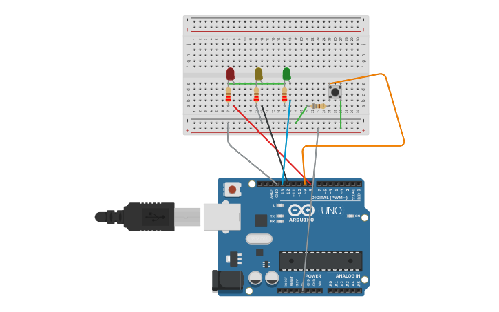Circuit design semaforo com botão - Tinkercad