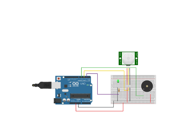 Circuit Design Detecteur De Mouvement Avec Une Led Et Un Buzzer Tinkercad