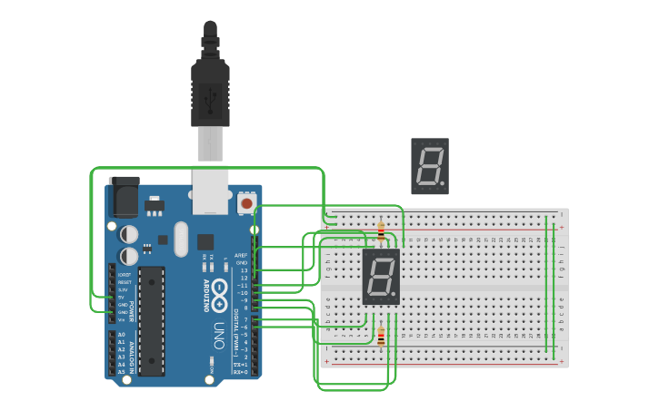 Circuit design 7 segment - Tinkercad