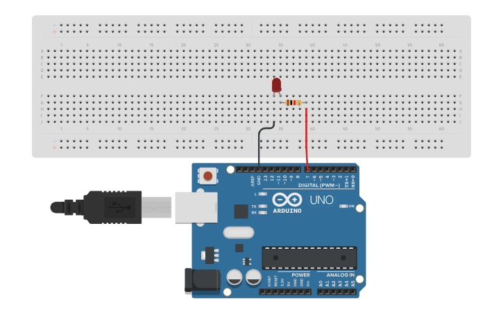 Circuit design encender 1 led con arduino - Tinkercad