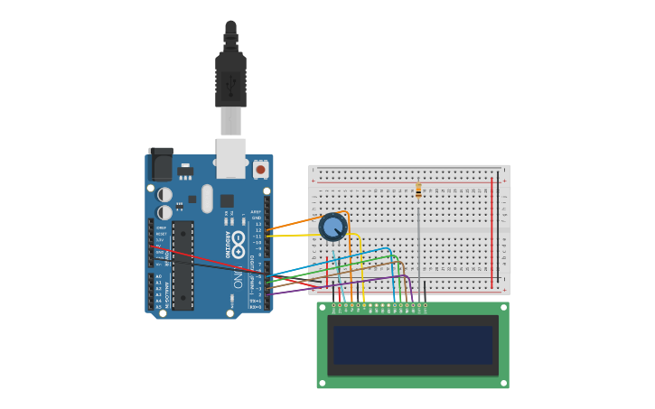 Circuit Design Arduino Lcd 16x2 Tinkercad