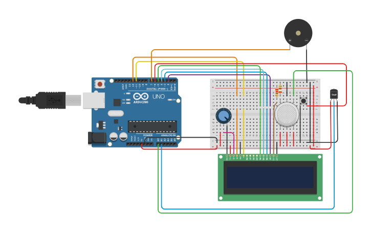Circuit design Smoke and Fire Alarm System - Tinkercad