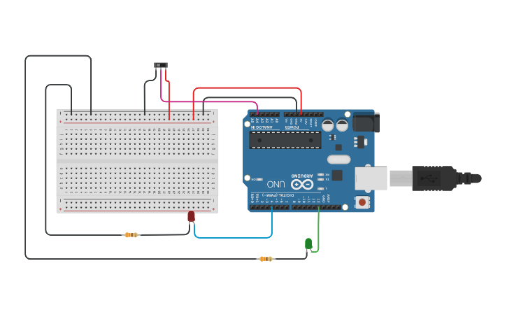 Circuit design 2 LEDs (ON/OFF Switch) | Tinkercad