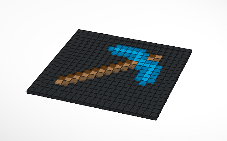 3D design Diamond pickaxe pixel art - Tinkercad