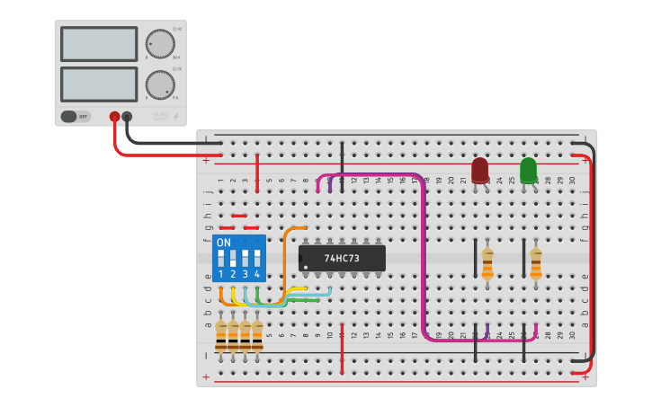 Circuit design Flip-Flop JK 7473 - Tinkercad