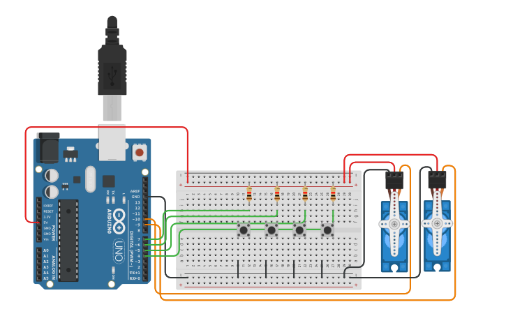 Circuit Design Pulsadores Y Servomotores Tinkercad