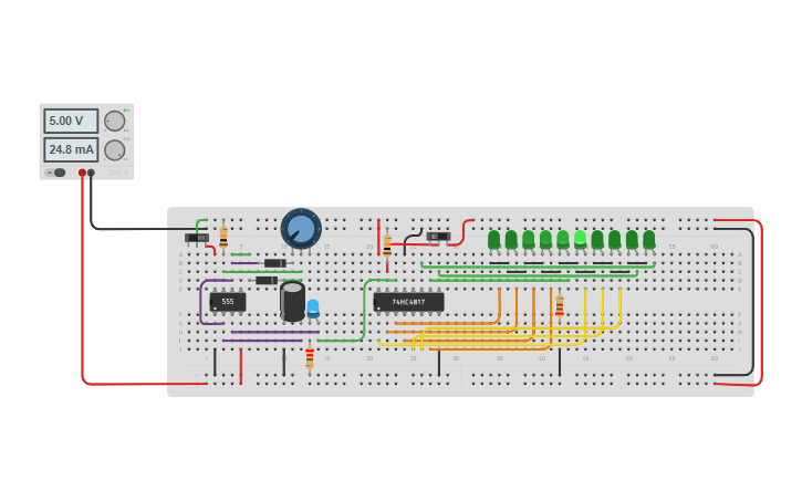 Circuit design 555Timer Clocks CMOS4017 Decade Counter With Variable ...