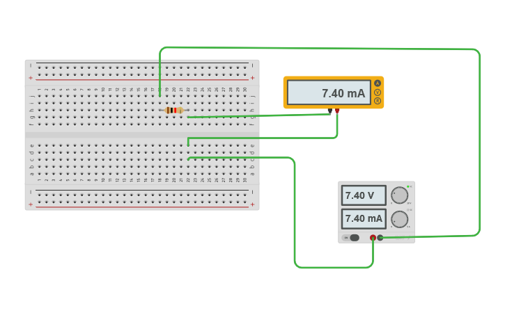Circuit design Ohms law(Calculating Current with ameter ) | Tinkercad