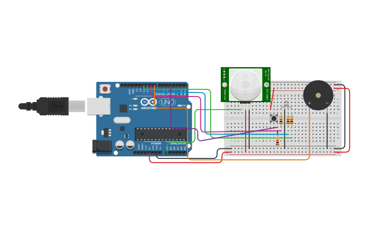 Circuit design Sensor PIR y LED RGB - J - Tinkercad