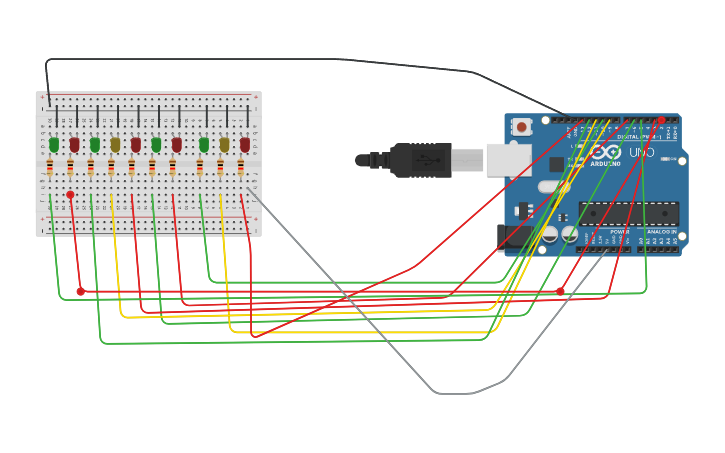 Circuit design Copy of Sistema de semáforo vehicular y peatonal - Tinkercad Circuit design Copy of Sistema de semáforo vehicular y peatonal - Tinkercad
