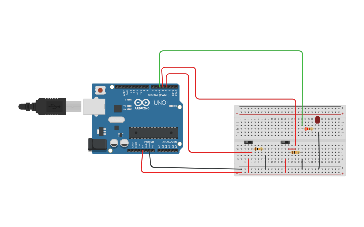 Circuit design operación booleana AND - Tinkercad