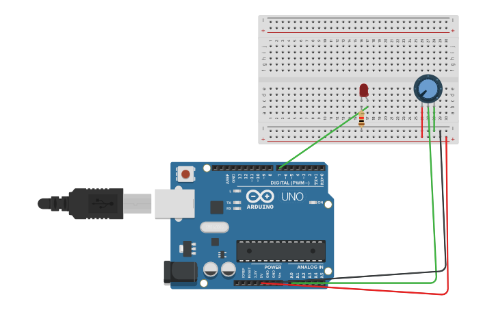 Circuit design Led potenciómetro - Tinkercad
