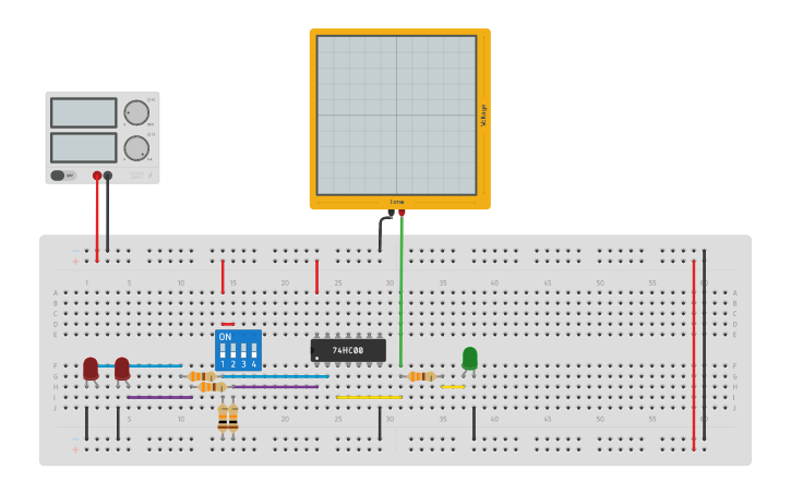 Circuit design Compuerta NAND (2 Entradas) - Tinkercad