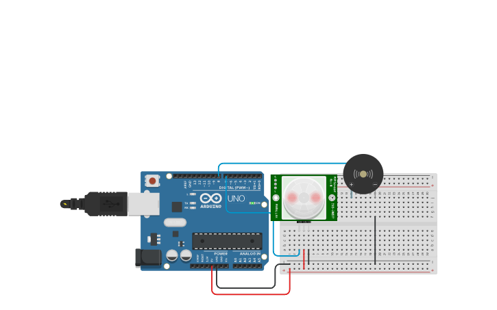 Circuit design Sensor Prox. Buzzer - Tinkercad