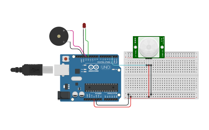Circuit design PIR Motion Sensor Alarm System - Tinkercad Circuit design PIR Motion Sensor Alarm System - Tinkercad