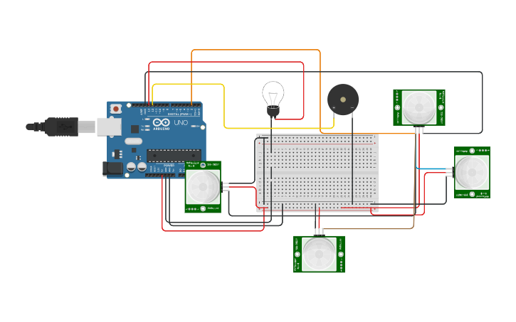 Circuit design Sensor de movimiento con luz y sonido - Tinkercad