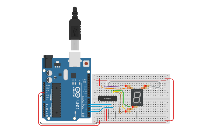Circuit design 7 segments avec CD4511 code0 | Tinkercad