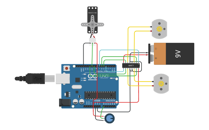 Circuit design DC_motor_and_servo | Tinkercad