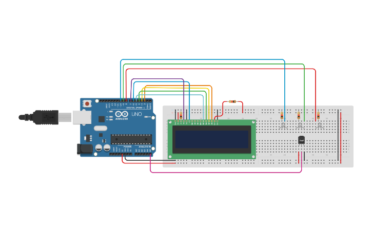 Circuit design LCD y Sensor TMP - Tinkercad