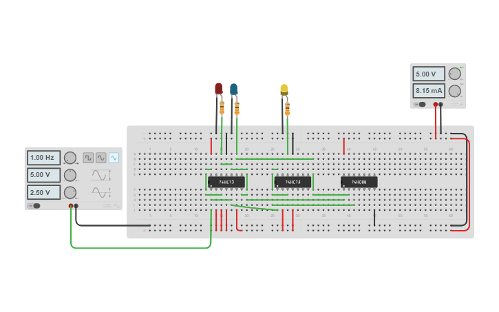 Circuit design 3-bits JK Flip Flop - Tinkercad