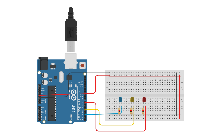 Circuit design circuito con 3 led | Tinkercad