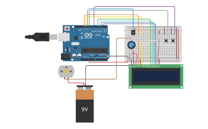 Circuit design Motor speed in LCD - Tinkercad