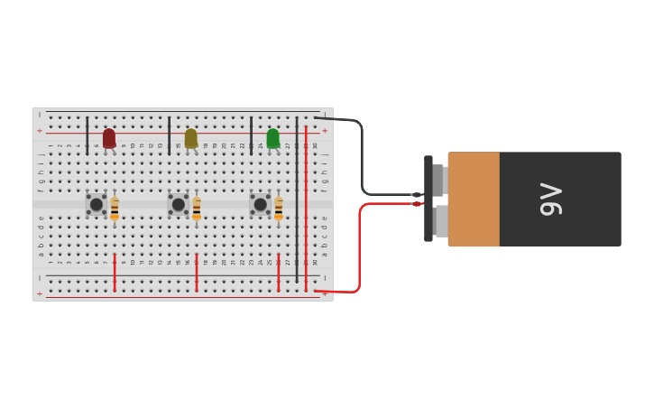 Circuit design LED na protoboard - Tinkercad