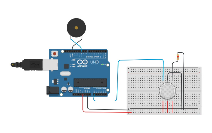 Circuit Design Fire Alarm Using Gas Sensor Tinkercad