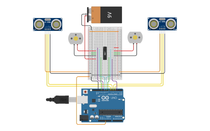 Circuit design Object-Following Robot | Tinkercad